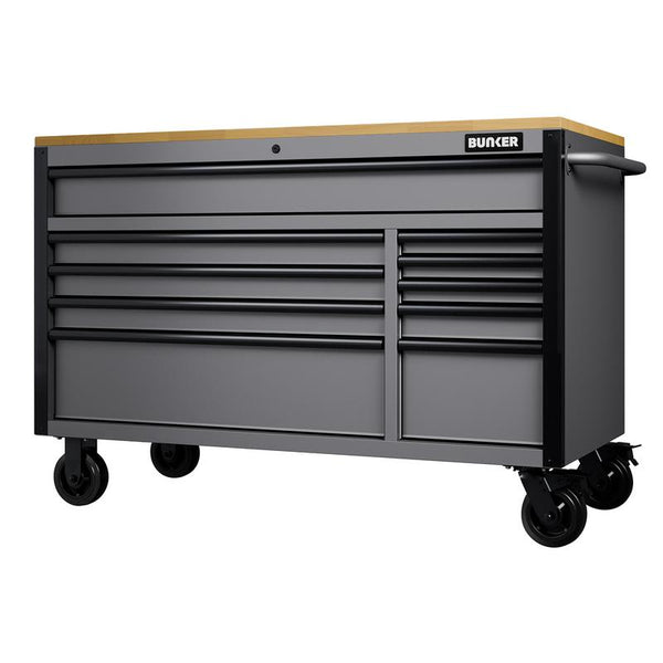 BUNKER® 10 Drawer Workbench Roller Tool Cabinet, 56", Light Grey ...